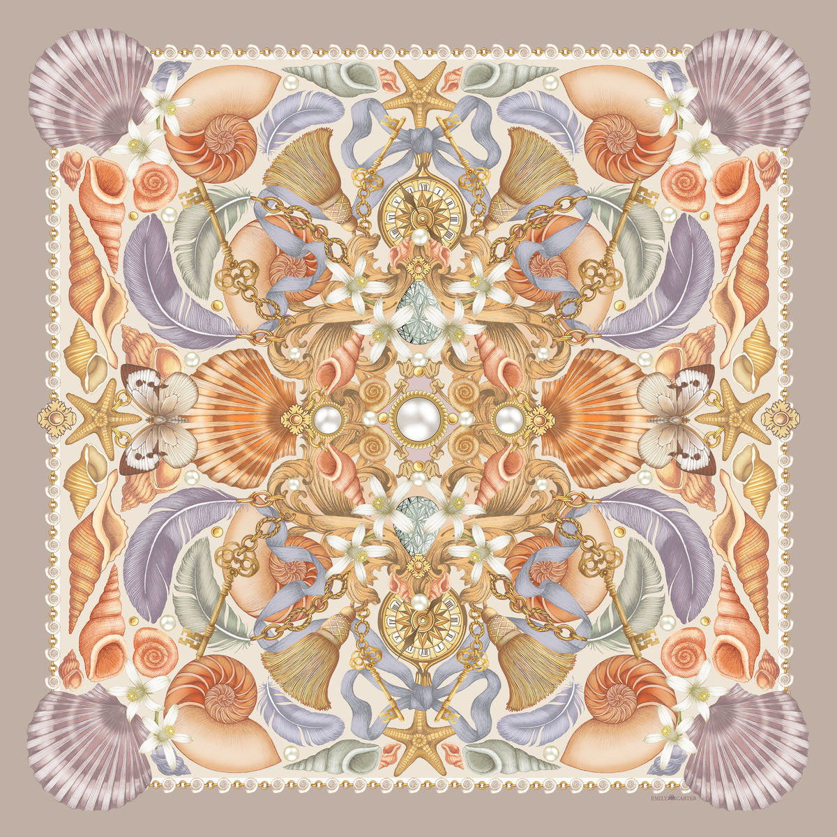 The Shell & Starfish Silk Scarf | 90x90cm