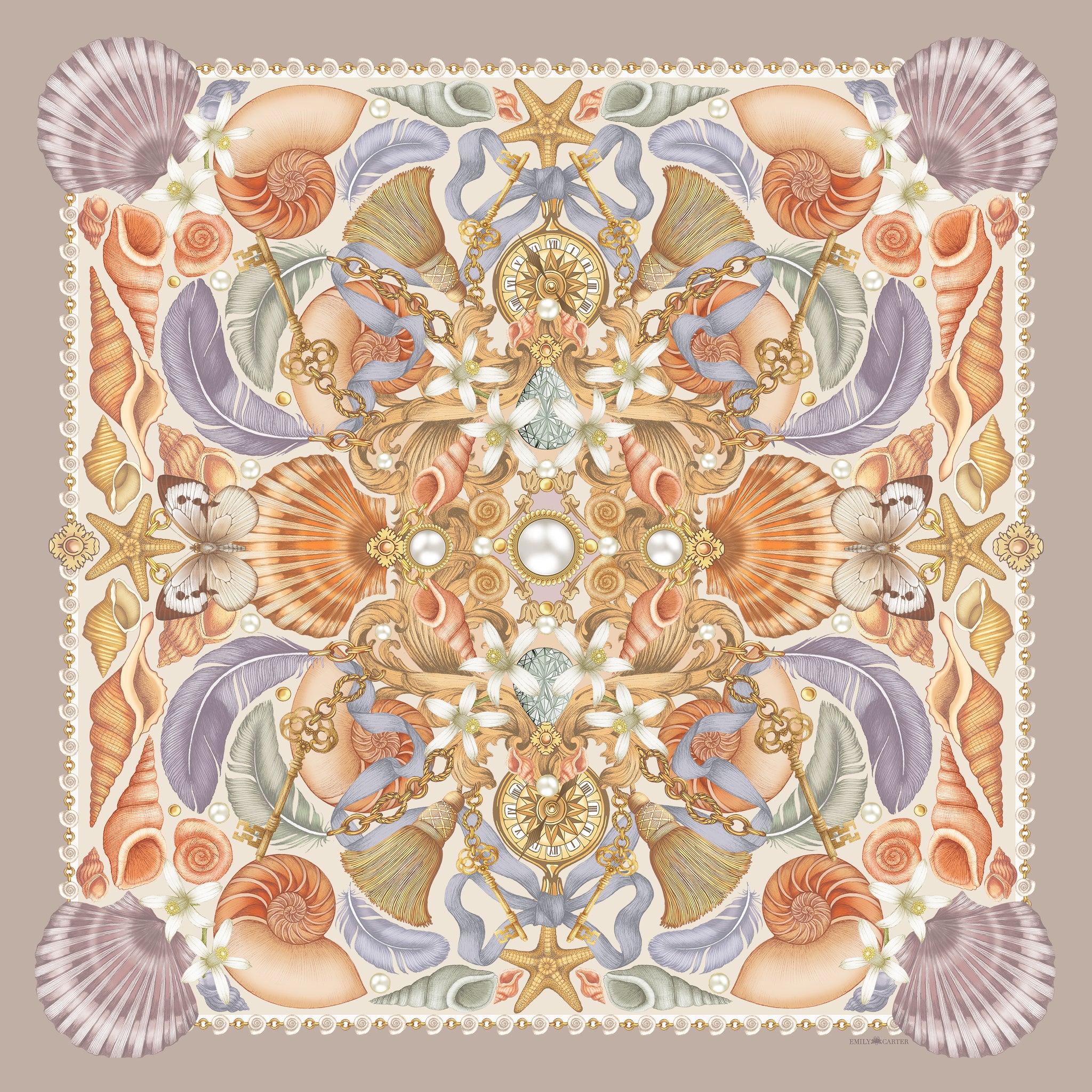 The Shell & Starfish Silk Scarf | 90x90cm