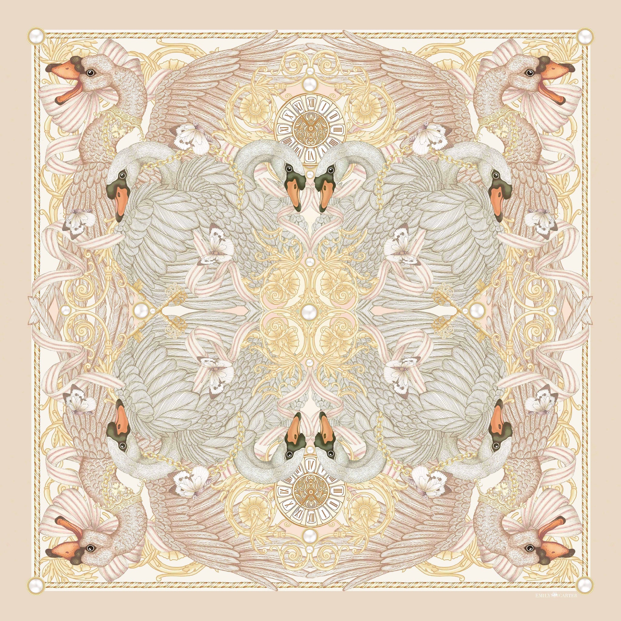 The Swan & Porcelain Silk Scarf | 90x90cm