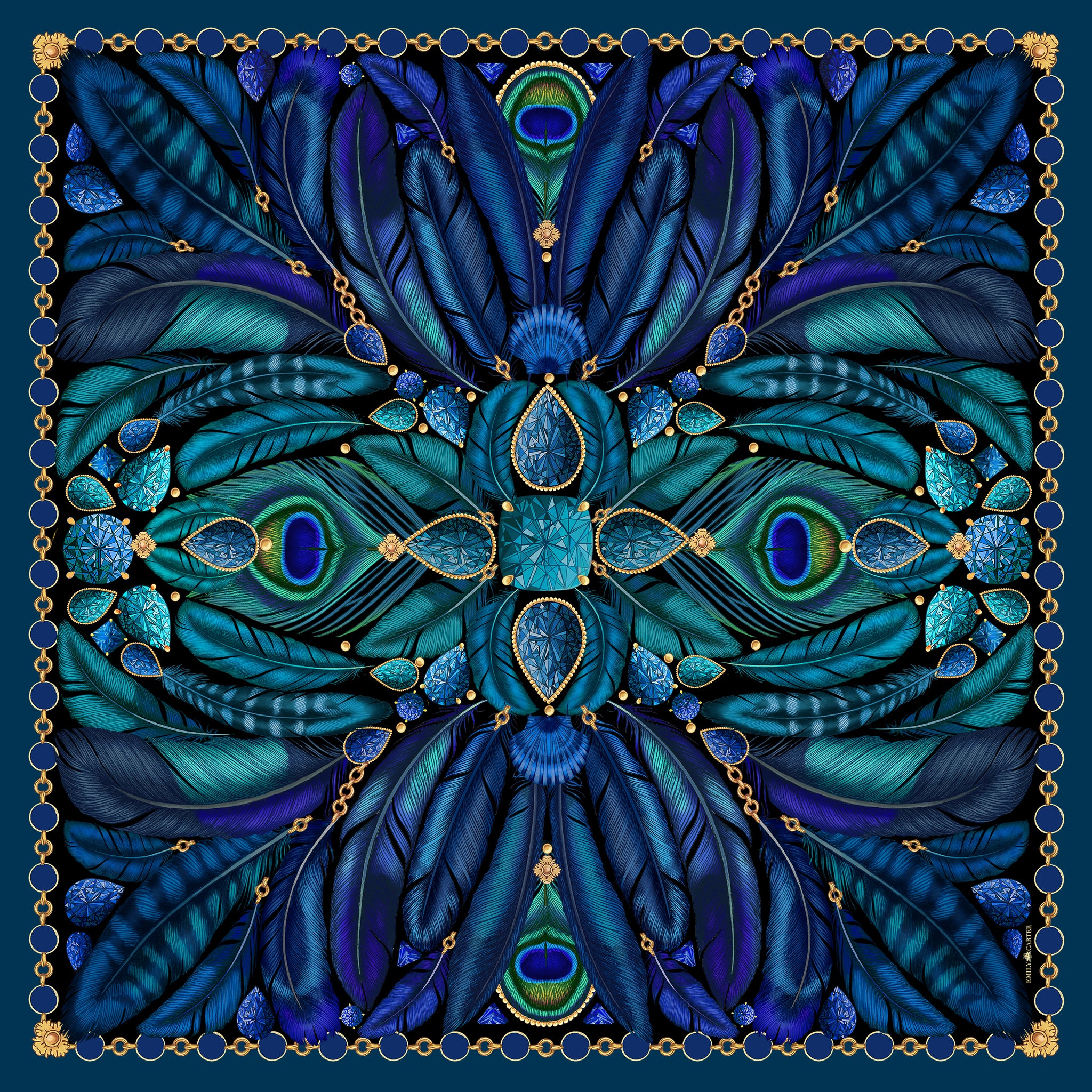 The Peacock Feather Silk Scarf | 90x90cm [Preorder]