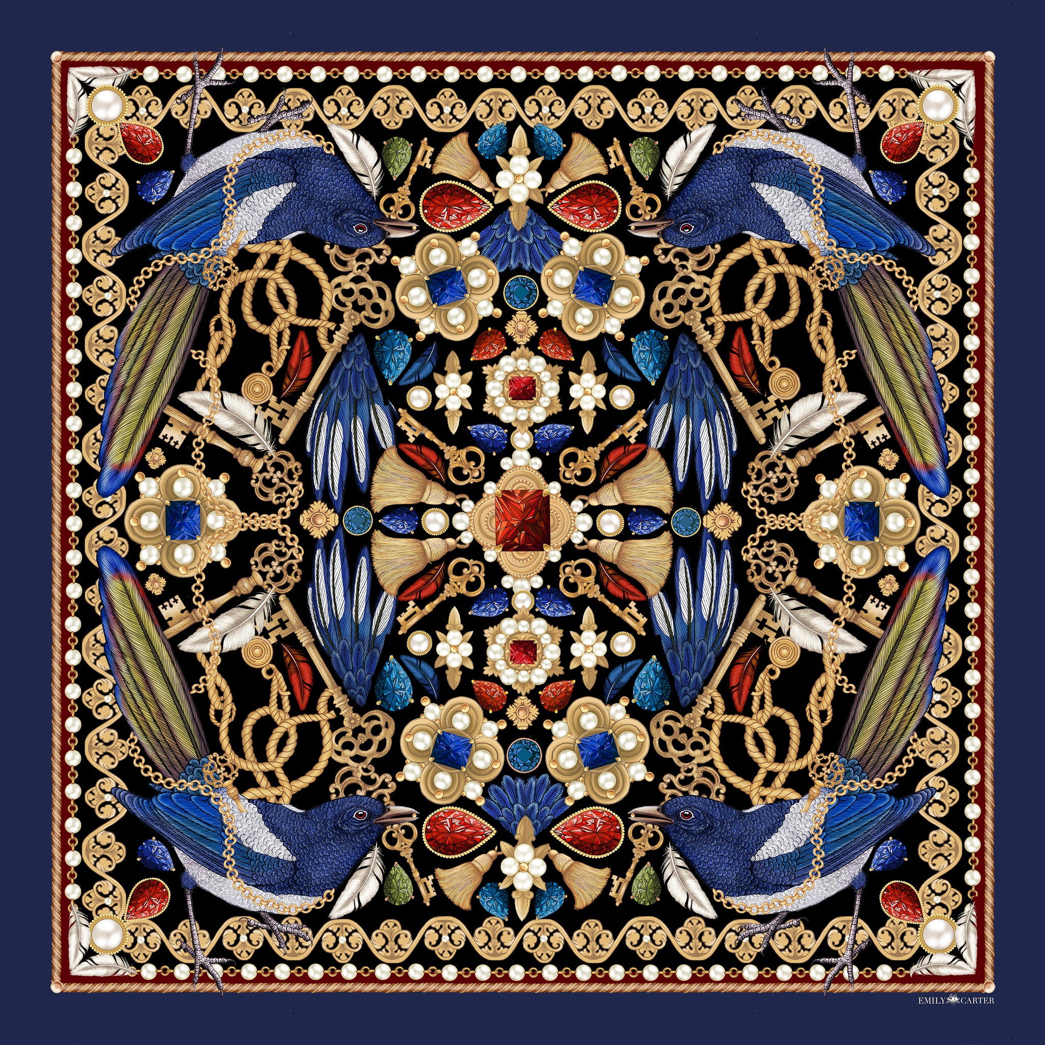 The Medieval Magpie Silk Scarf | 90x90cm