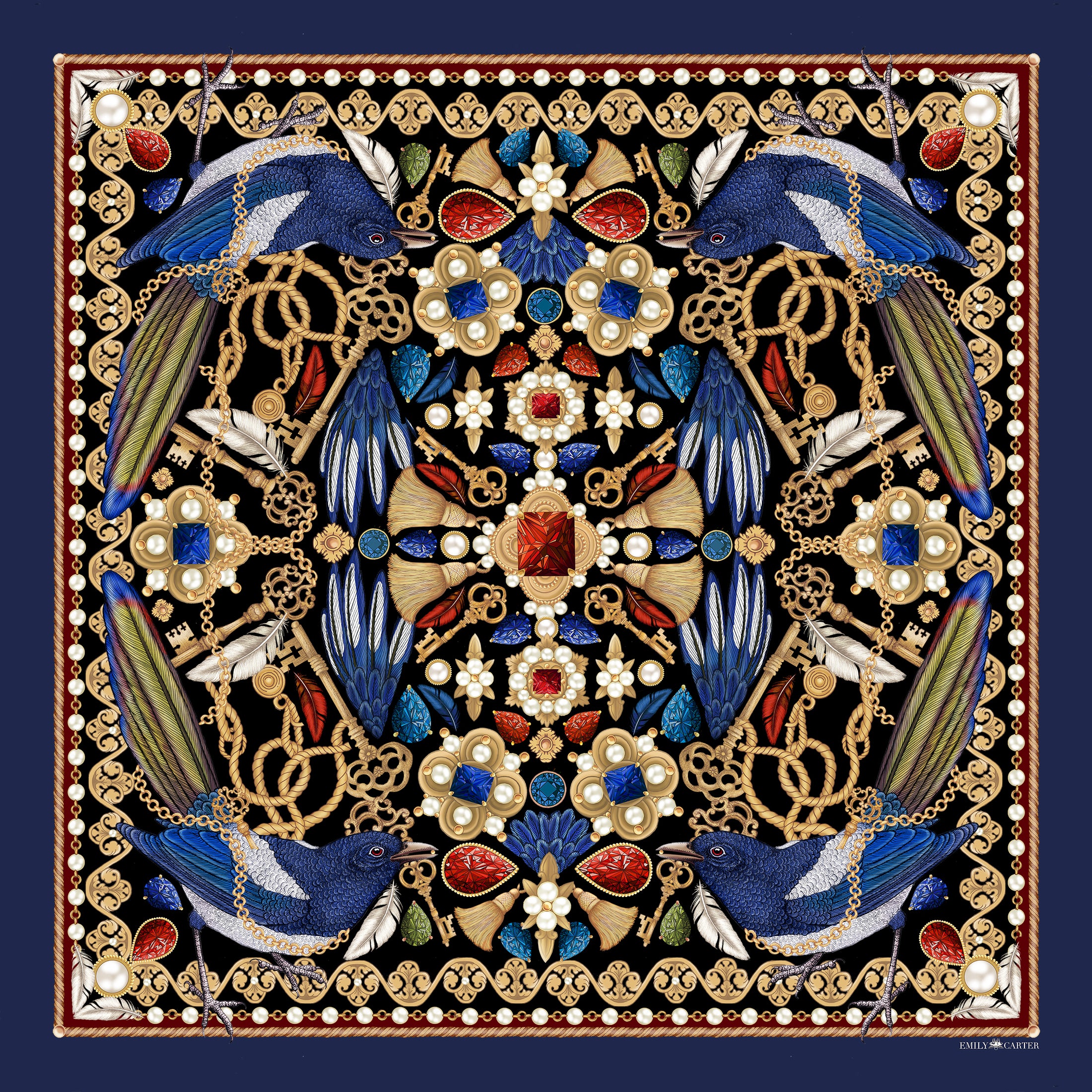 The Medieval Magpie Silk Scarf | 90x90cm