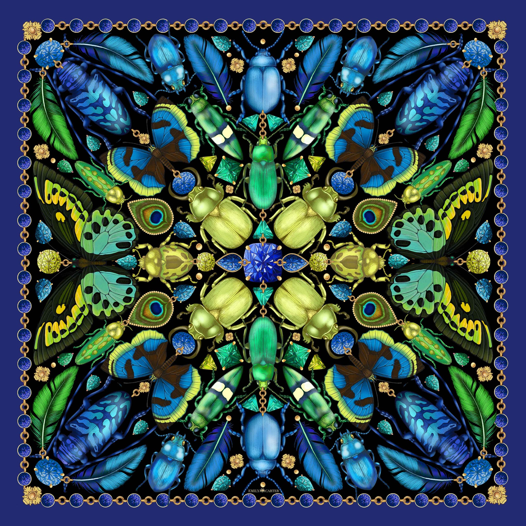 The Beetle & Jewel Silk Scarf | 65x65cm [Preorder]